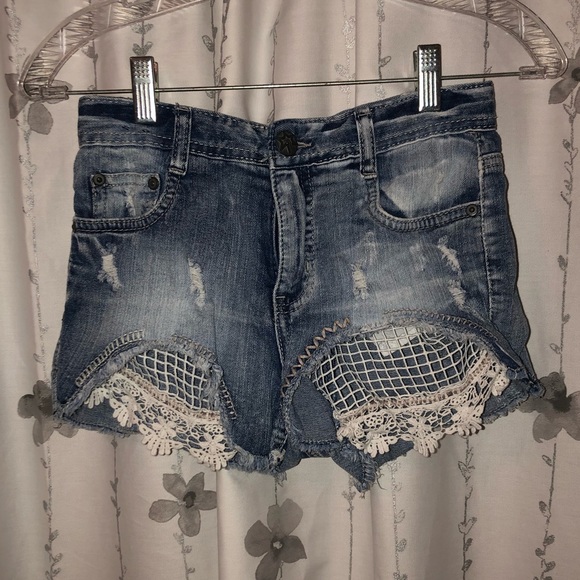 Shorts | Short Jeans Shorts With Lace Cut Outs | Poshmark